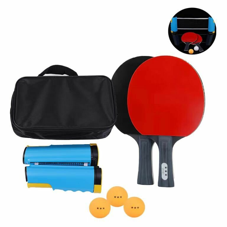 Набор для настольного тенниса с 2 ракетками и 3 мячами, портативная сетка, популярный набор ракеток для пинг-понга
