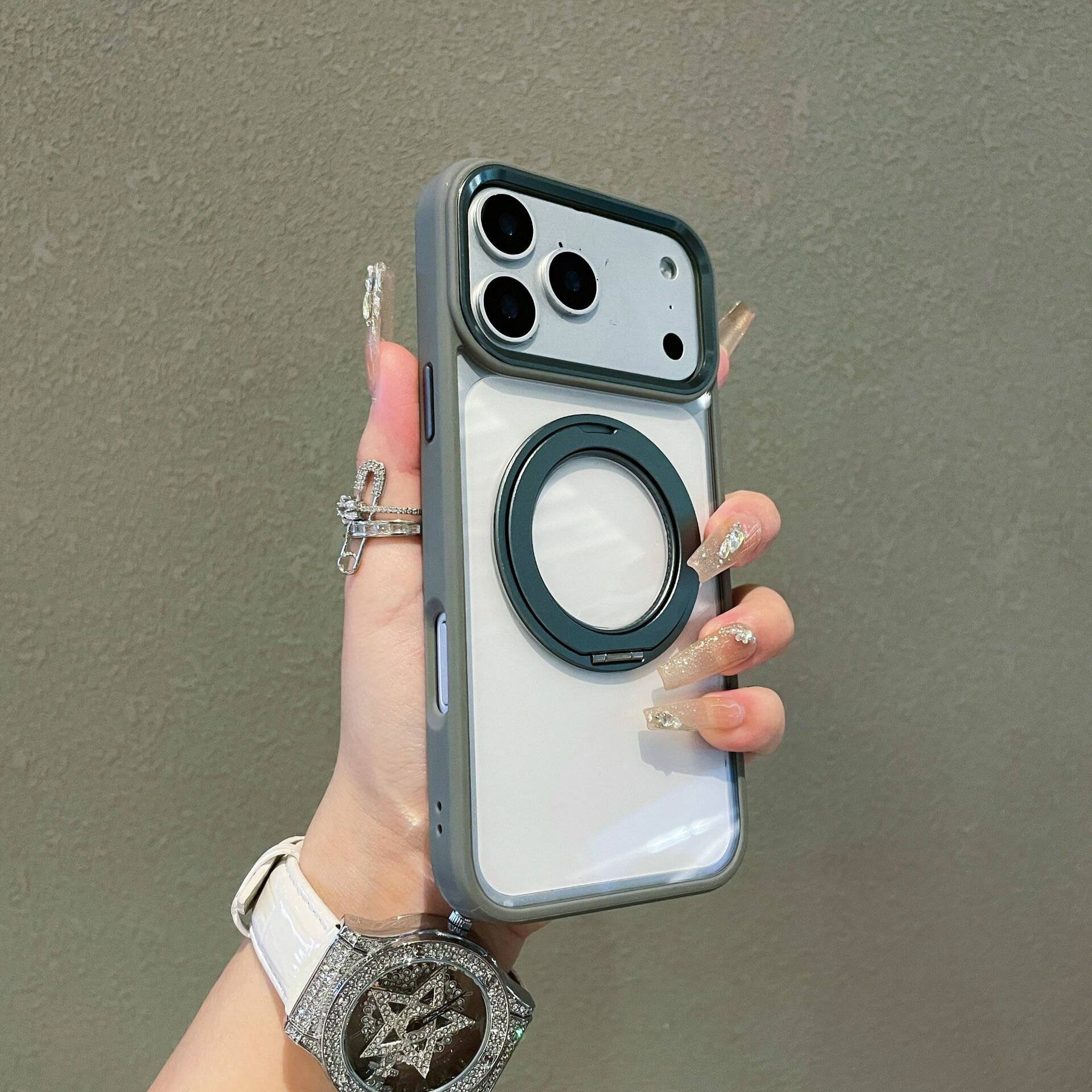 Чехол для телефона Skin Feel 360 с прозрачной вращающейся подставкой, совместимый с Apple 17 Pro Max, ударопрочный защитный чехол для iPhone 17