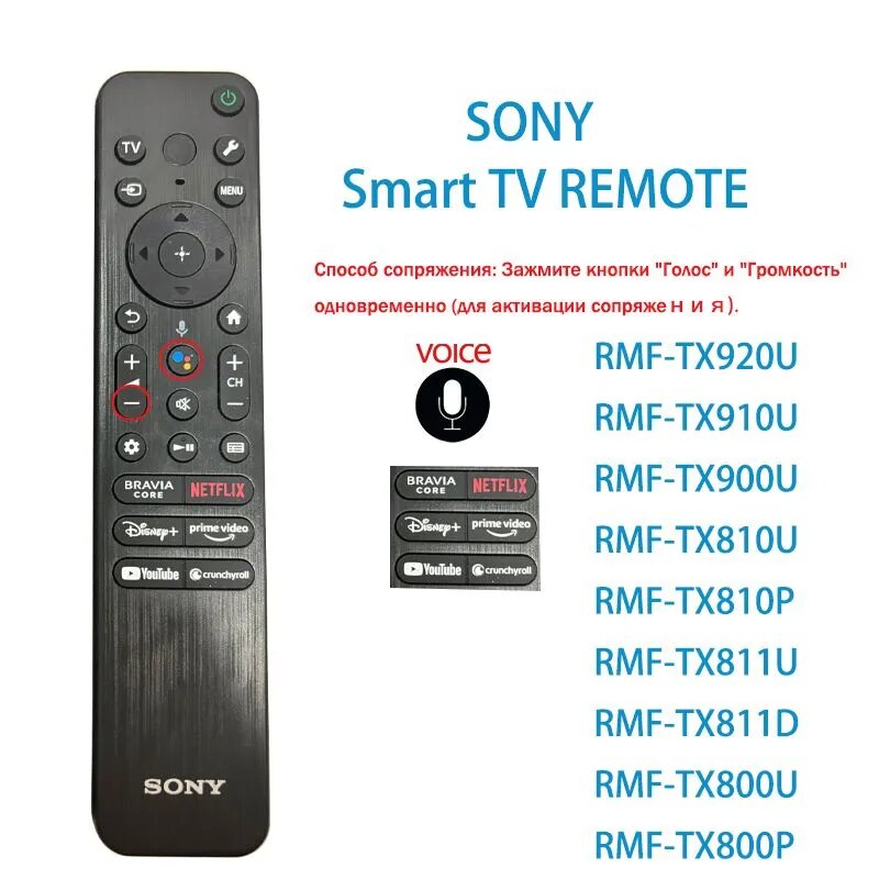 Умный голосовой пульт для 4K Smart TV Sony универсальная модель RMF-TX810U