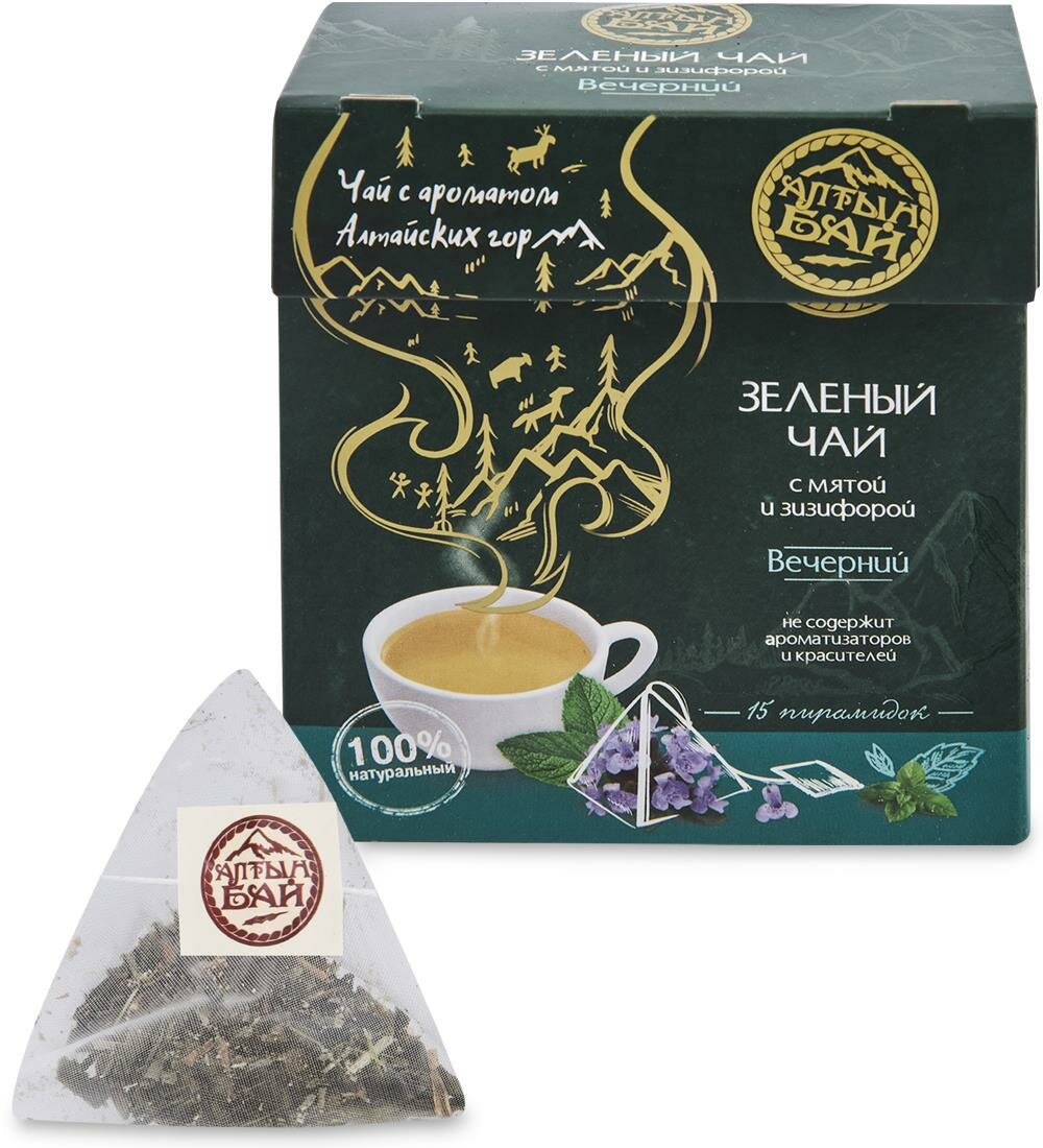 Чай зеленый "С мятой и зизифорой" вечерний 30 гр A2191175 Алтын Бай, чай зеленый (китайский), мята, зизифора.