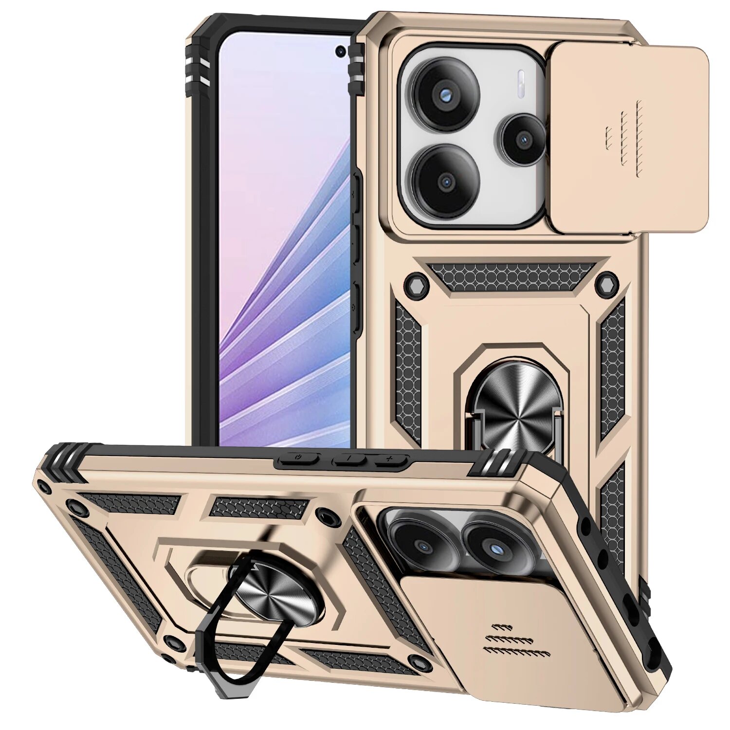 Для Redmi Note 14 4G чехол слайд-объектив Redmi Note 14, чехол Fundas в стиле милитари с Gold