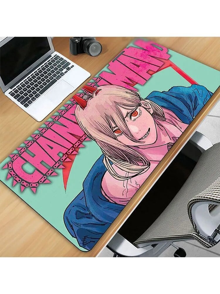 Chainsaw Man Коврик для мыши, XXL, бирюзовый, розовый