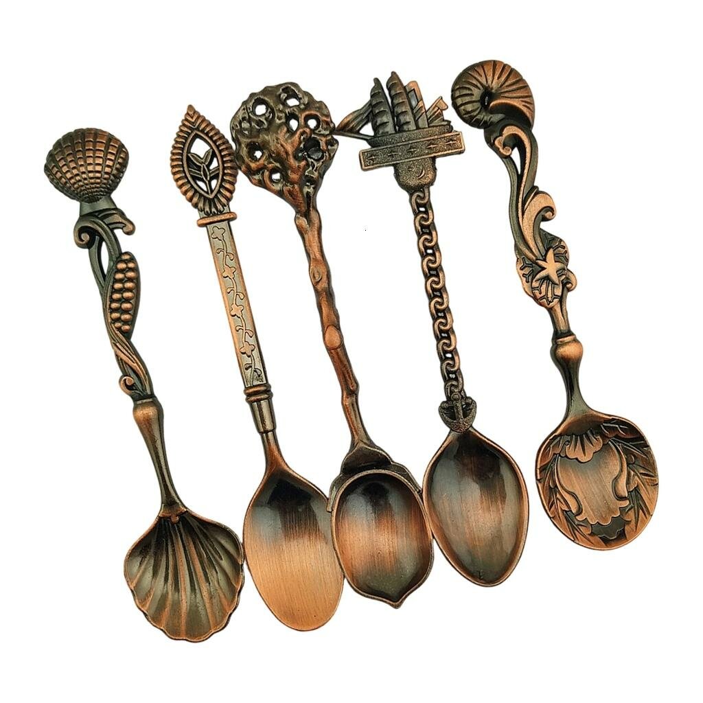 Набор металлических столовых приборов в ретро-стиле, 5 шт, Красная бронза