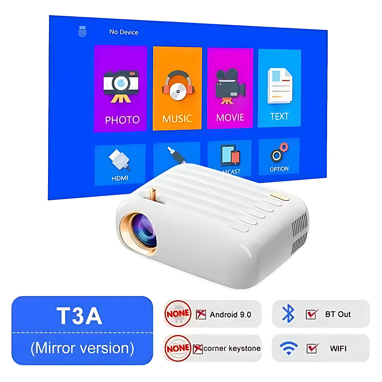 Мини проектор Everycom "T3A" WIFI, поддержка Airplay Miracast
