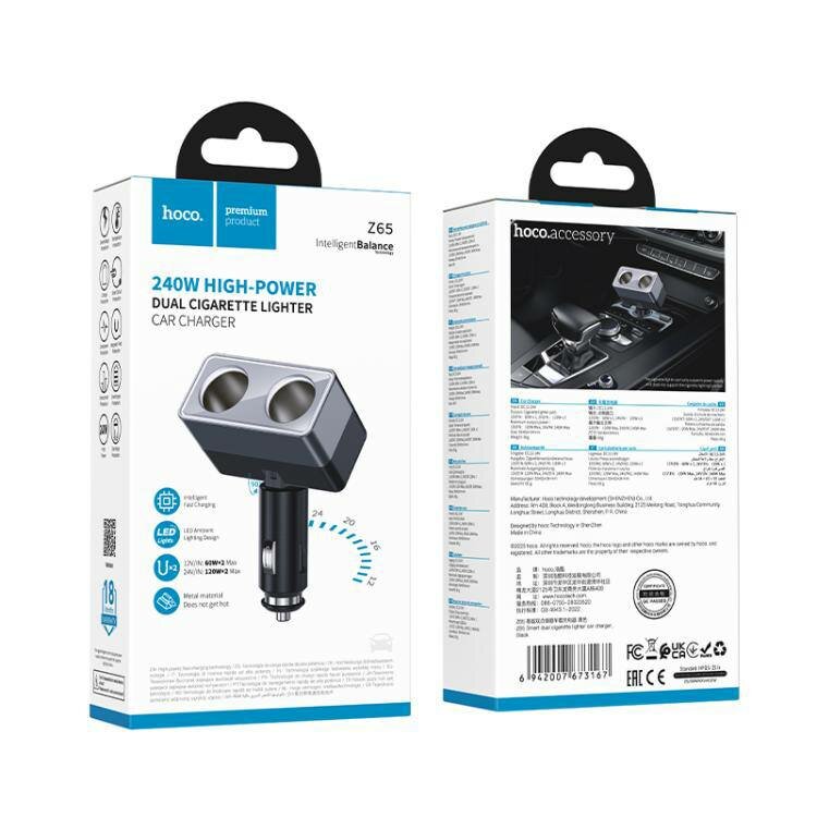 Автомобильное зарядное устройство Hoco Smart с двумя прикуривателями: функциональность и удобство.