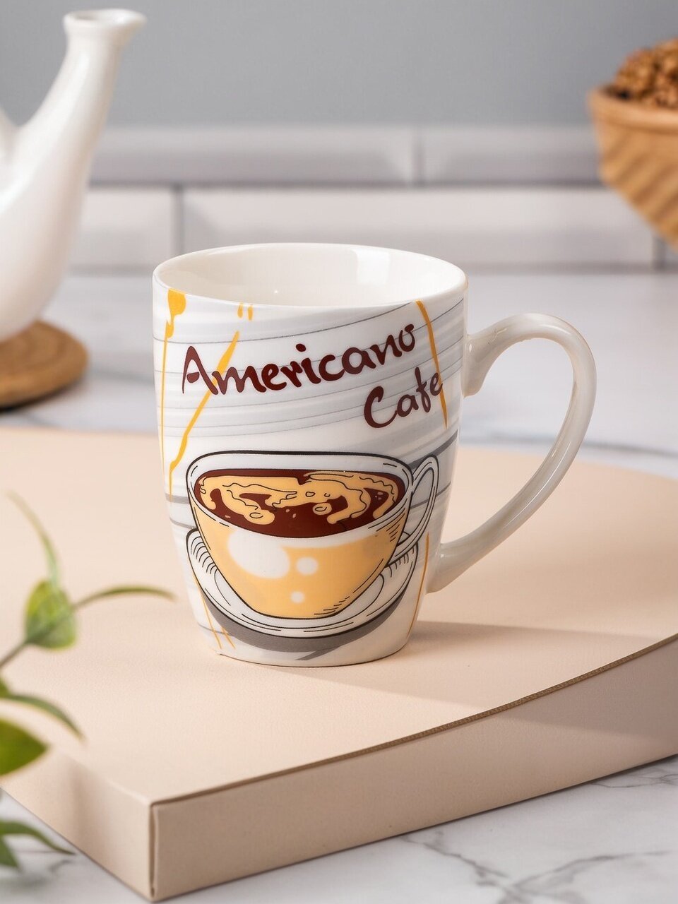 Кружка керамическая Американо 350 мл, стильная чашка для кофе и чая, подарок маме, жене, коллеге, Y4-8995