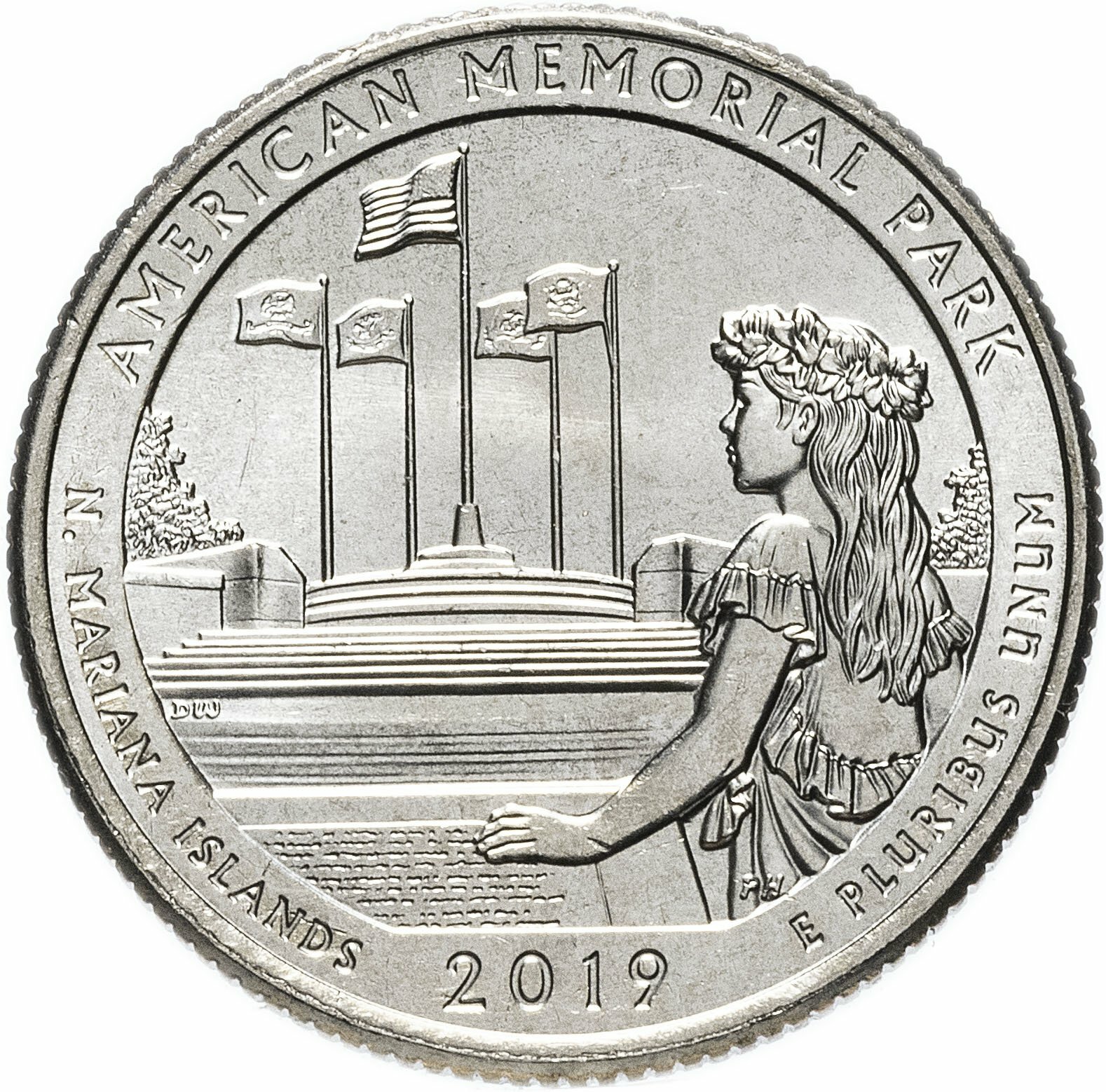 США 1/4 доллара 25 центов, квотер 2019 P — "Национальные парки - Мемориал парк" 47-й парк, Мельхиор медь-никель, в сохранности UNC