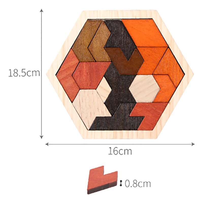 Деревянный шестигранный пазл MYY Коричневый, 3