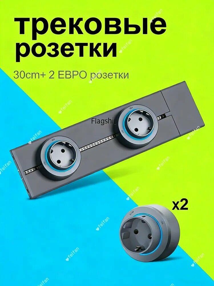 Трековая система розеток, накладная металлическая шина 30 см +2 евро розетки серый.