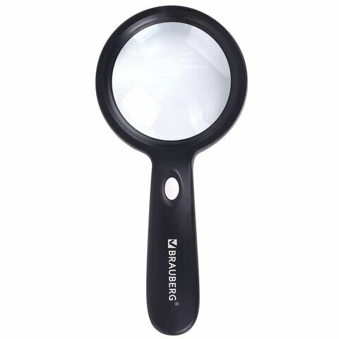 2 шт. Лупа просмотровая с led-подсветкой, диаметр 90 мм, увеличение 10, корпус черный, BRAUBERG, 455928