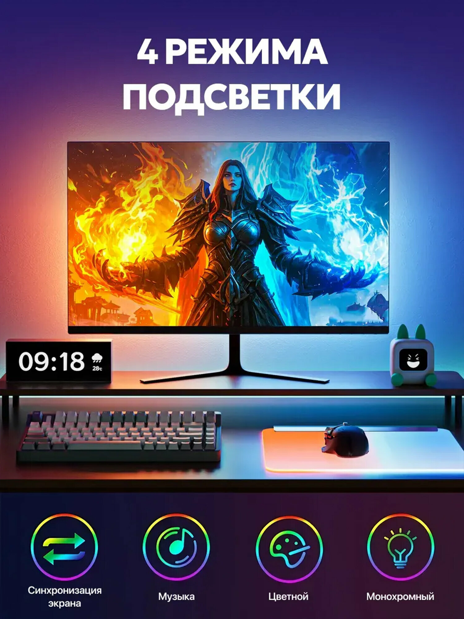 Светодиодная умная лента Skydimo AmbiLight (3 полосы) для монитора 27" — адаптивная RGB подсветка с управлением через ПО