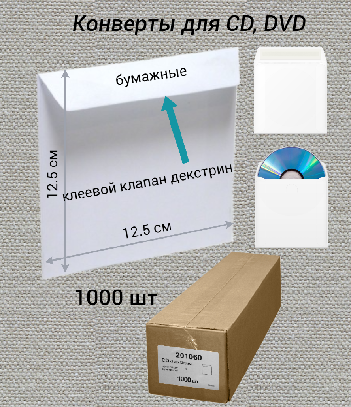 Конверты Mirex для СD, DVD дисков (1000 шт) бумажные белые, без окошка, клей декстрин