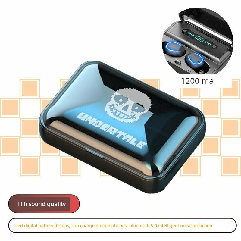 Sans Undertale Bluetooth-наушники с цифровым дисплеем и зарядным кейсом, 1200 мАч для беспроводного звука