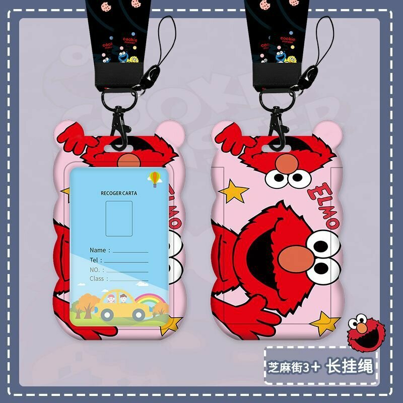 Держатель для карт с мультяшным Улицей Сезам, держатель для студенческого удостоверения, держатель для карт доступа в автобус и метро с шнурком для детского сада
