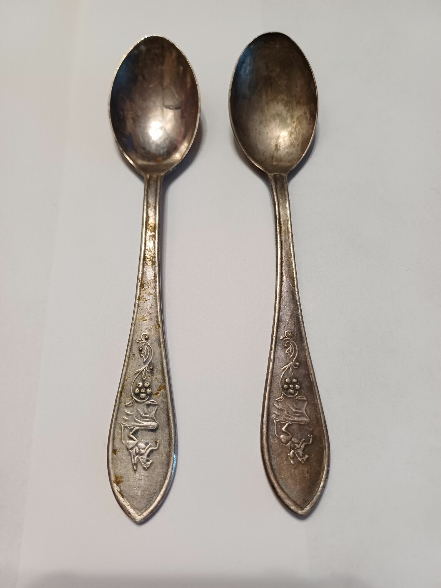 Набор чайных ложек с рисунком винтажный советский, мельхиор, СССР