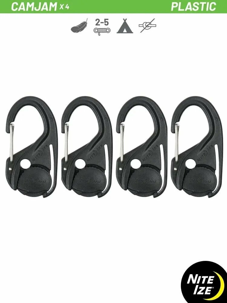 Безузловой натяжитель для веревки с карабином Nite Ize CamJam - Черный 4 шт