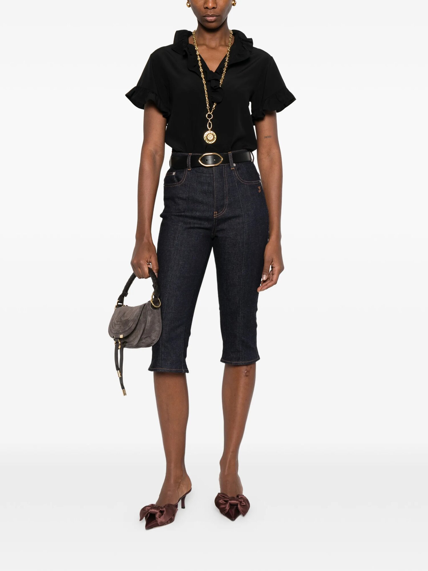 Блуза Chloe Short-sleeve ruffle blouses, размер 36, black / black — фото 1