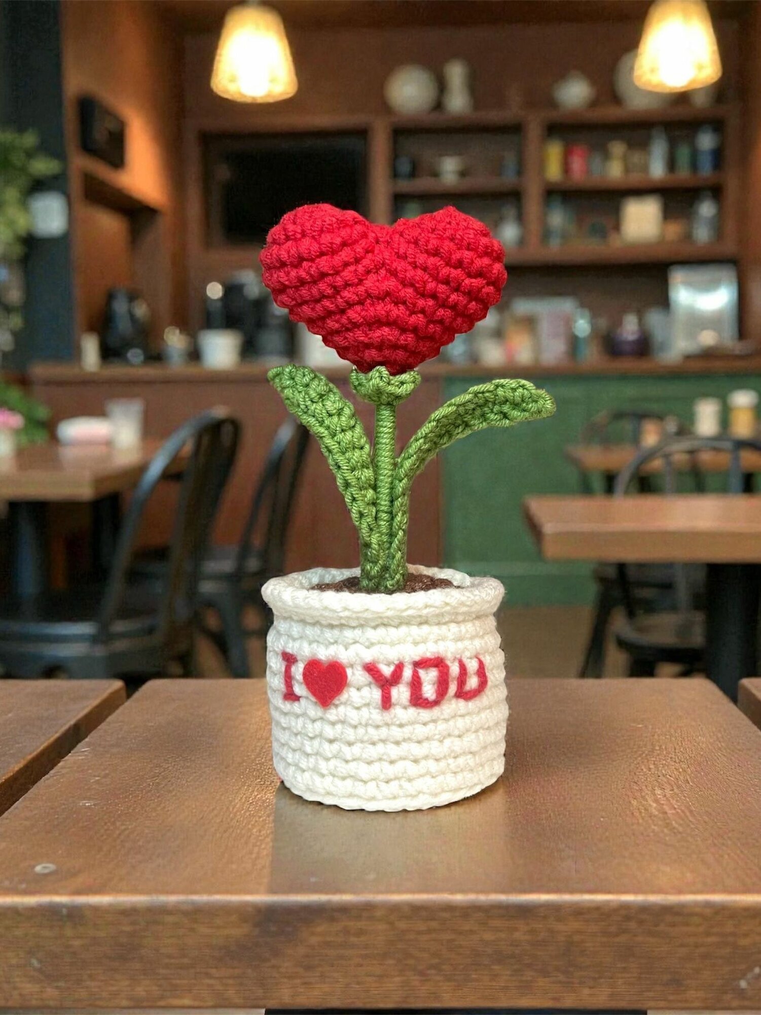 Вязаный цветок Сердце в горшочке/ Подарок на День всех Влюбленных