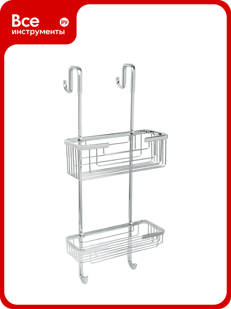 Полка для душевой кабины FIXSEN прямая двухуровневая хромированная из нержавеющей стали с креплением на крючки