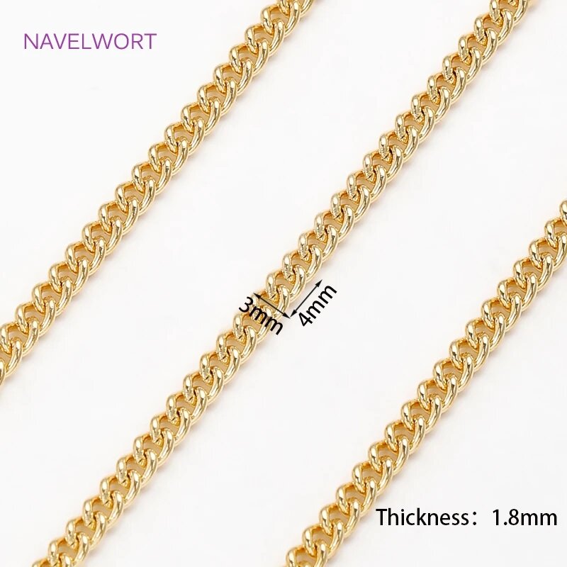 Цепочка кубического звена NAVELWORT, 18K Gold Plated, 3-4 мм