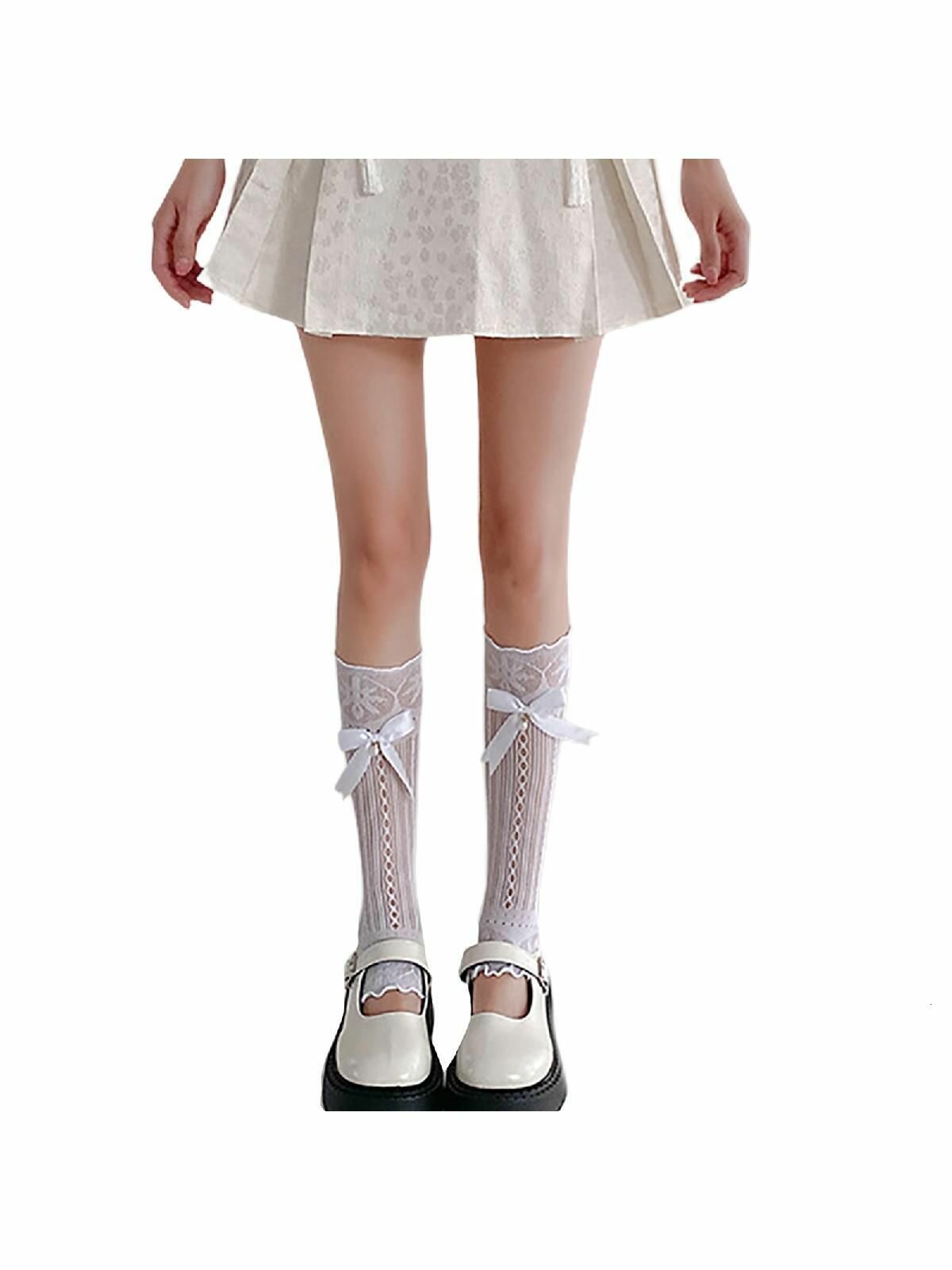 Женские гольфы с кружевом и рюшами, Белый