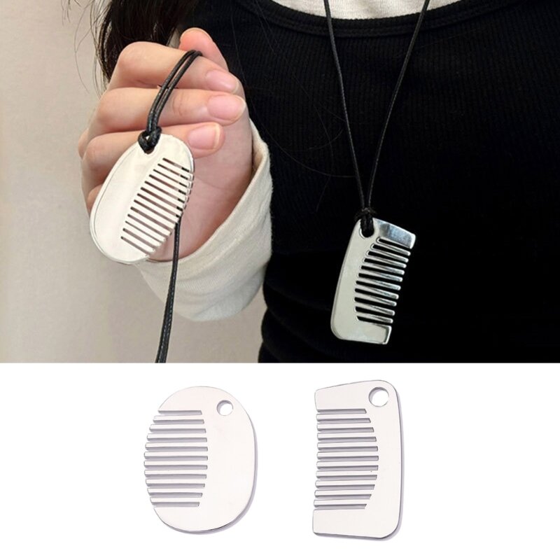 Ожерелье с подвеской в виде маленькой расчески "Сделай сам"-серебро-прямоугольное