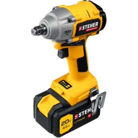 Бесщеточный гайковерт, кейс (CWB-300-1) STEHER V1, 20 В, 300 Н·м, 1 АКБ (4 А·ч)