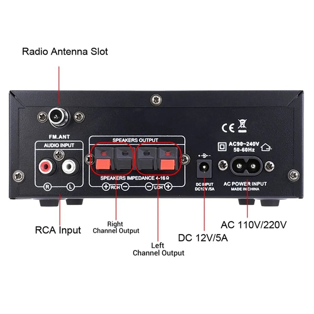 Мини-усилитель AK45 50W с Bluetooth 5.0 для дома, USB, SD, FM, пульт ДУ — фото 1