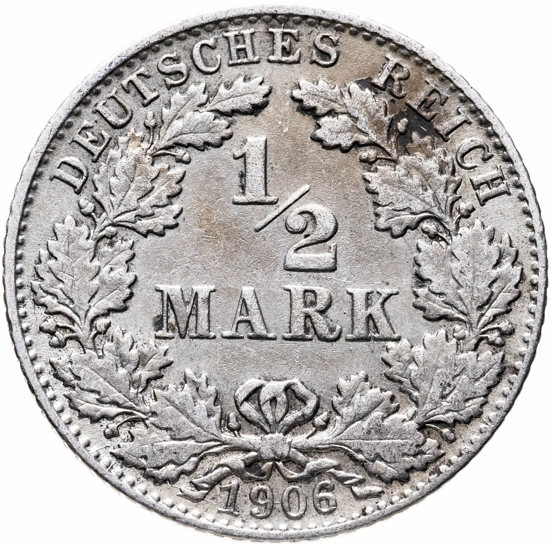 Германия 1/2 марки mark 1906 D, Серебро 900, в сохранности VF-XF