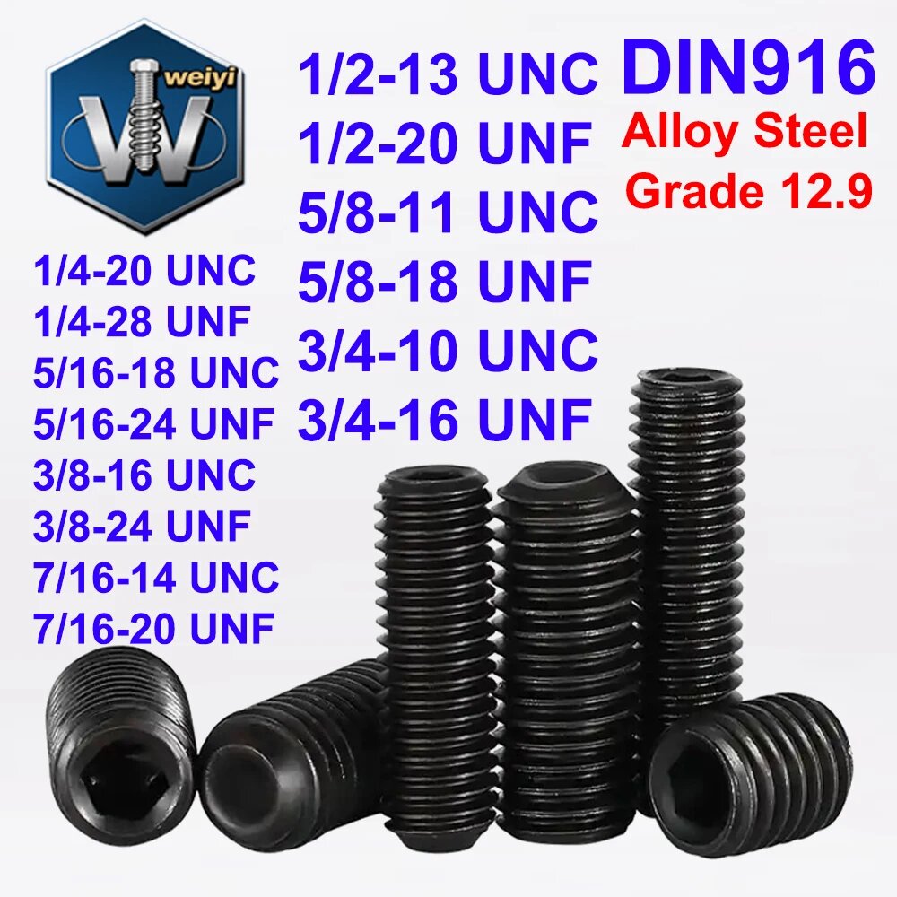 Винты Weiyi DIN916 7I16-20 UNF, 1.0inch, 3шт