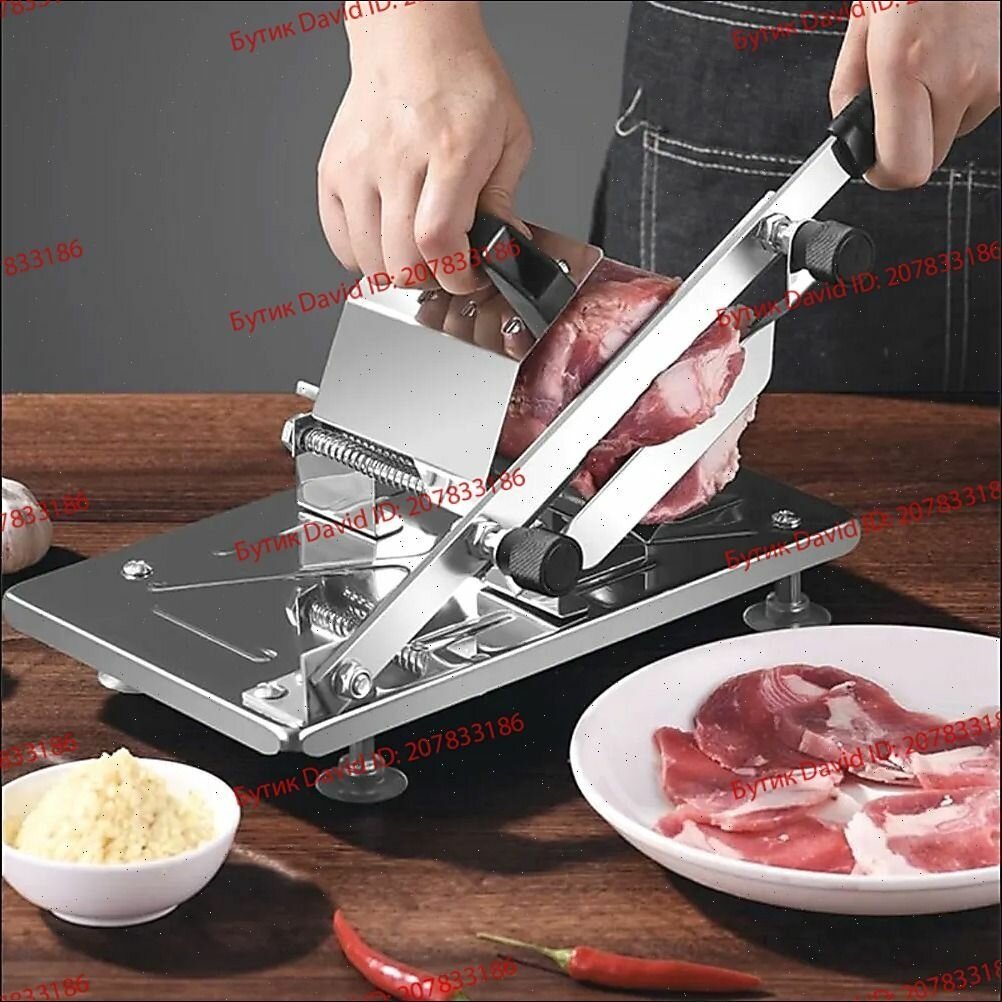 Слайсер STEEL SLICER для тонкой нарезки замороженного мяса и сырокопченых колбас - регулируемая толщина, устойчивая конструкция, нержавеющая сталь, удобный держатель, для кухни и готовки