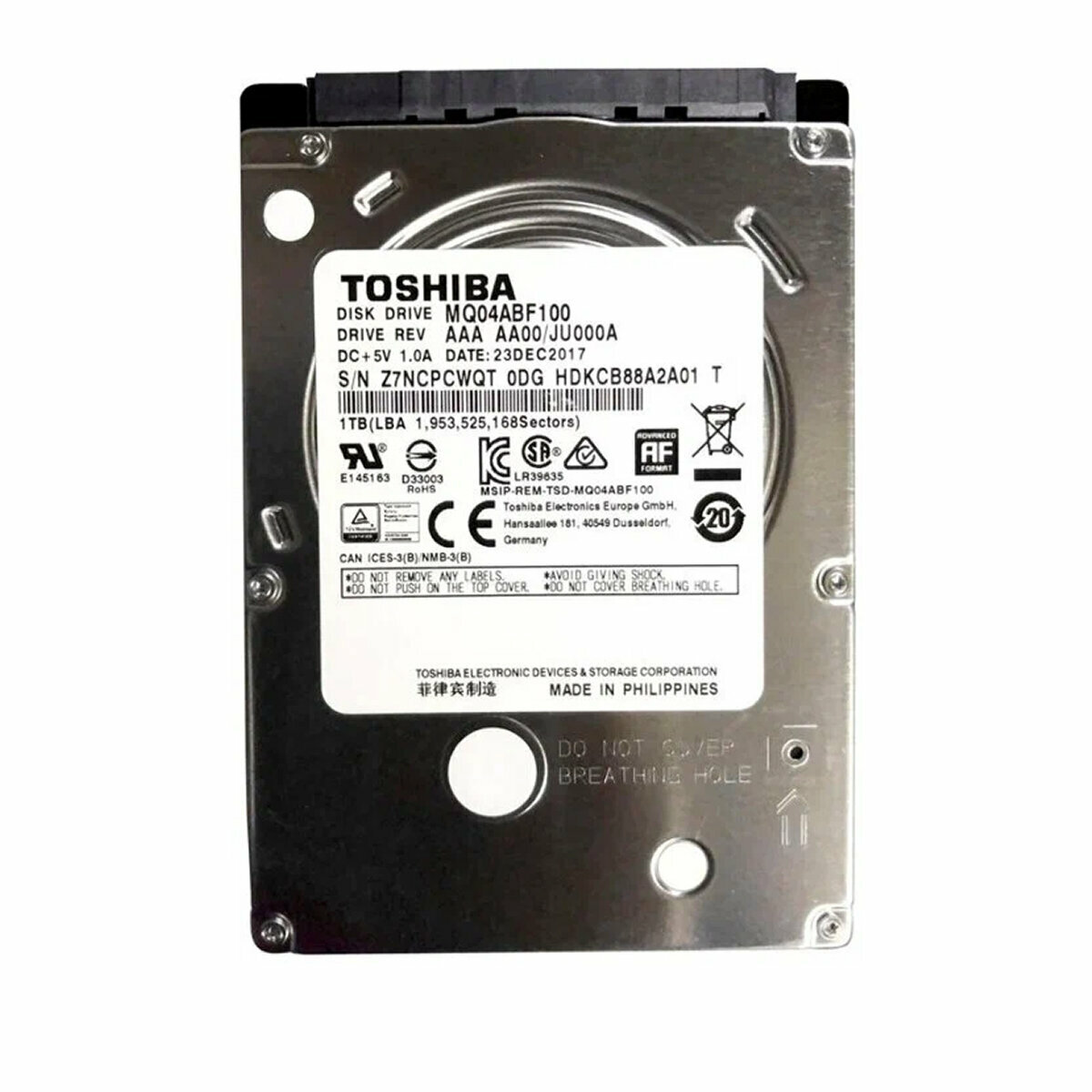Жесткий диск Toshiba MQ04ABF100 емкость 1Tb 2.5" SATA-III 5400rpm