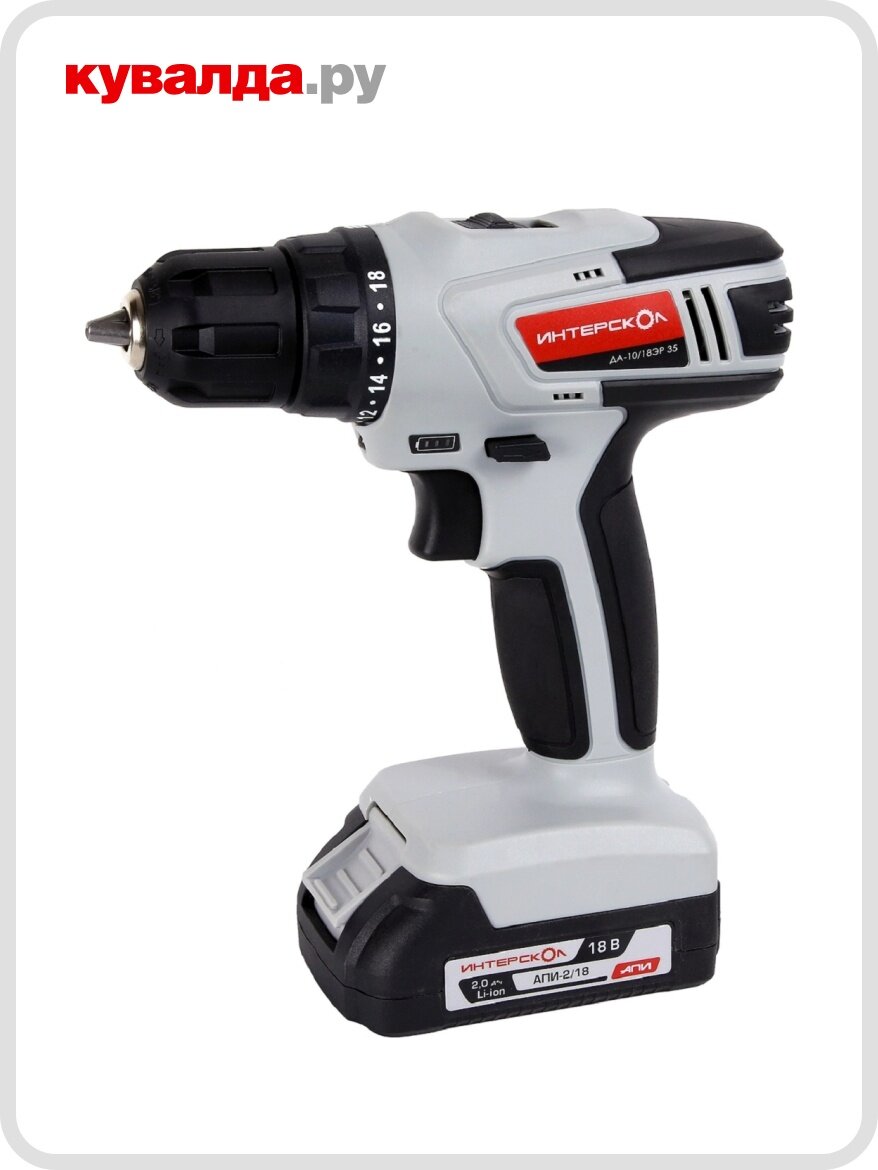 Дрель-шуруповерт аккумуляторная ИНТЕРСКОЛ ДА-10/18ЭР 35 промо, с 1 АКБ 2 Ач и ЗУ