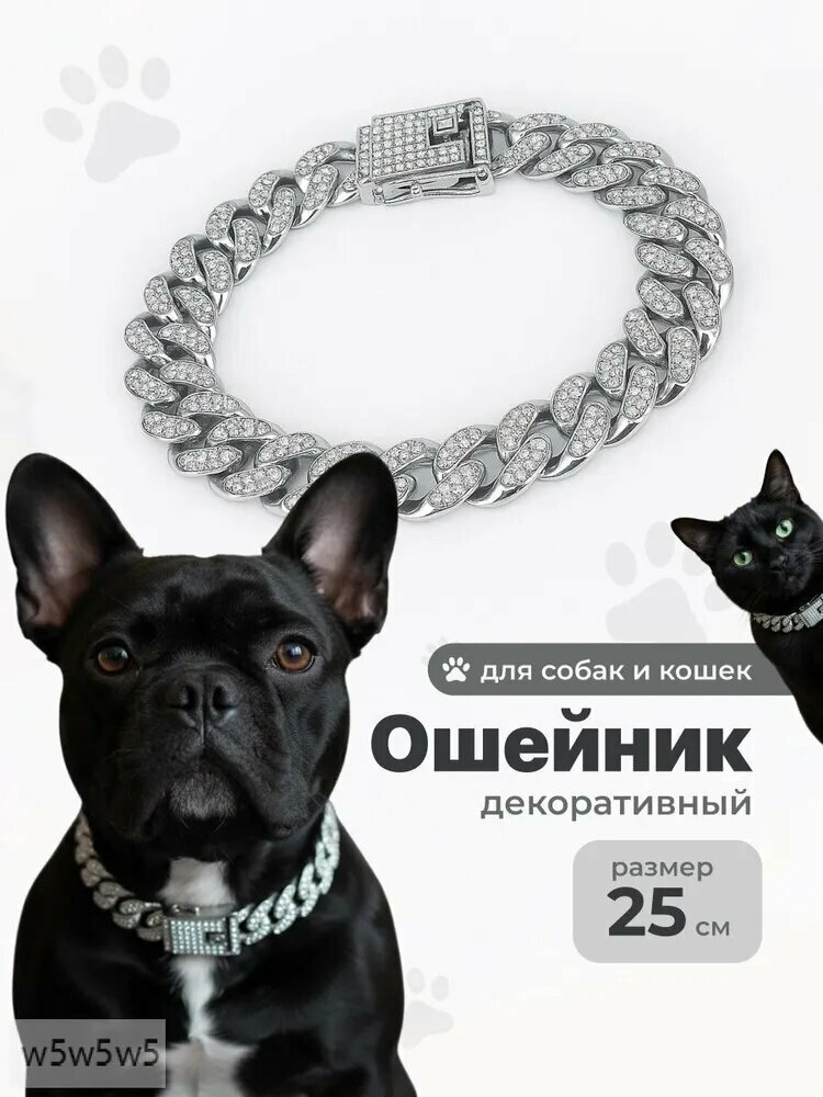 Ошейник цепочка для собак мелких и средних пород и кошек SSY, серебристый