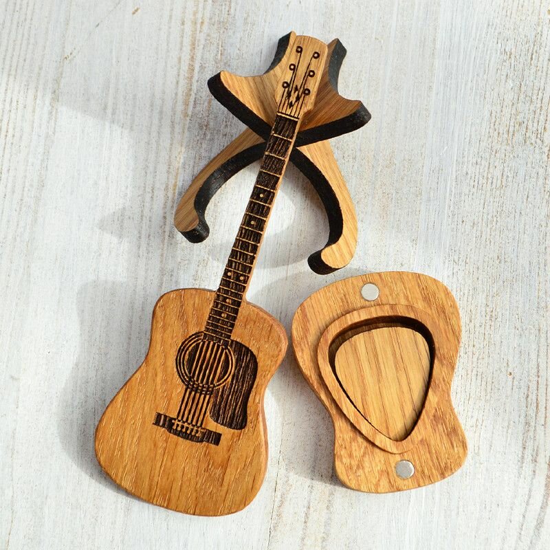 Держатель медиаторов в форме гитары из массива дерева, магнитная деревянная коробка для медиаторов, украшение для гитары, медиаторы для игры и пения