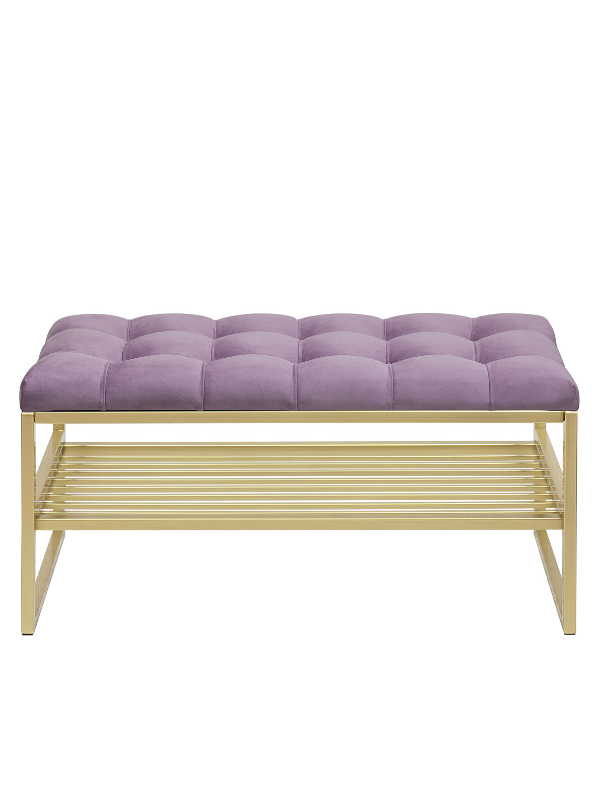 Банкетка для прихожей GREENWEEN RIMINI MINI, золотой каркас, сидение велюр цвет Dusty Pink, каретная стяжка, 850х400х450
