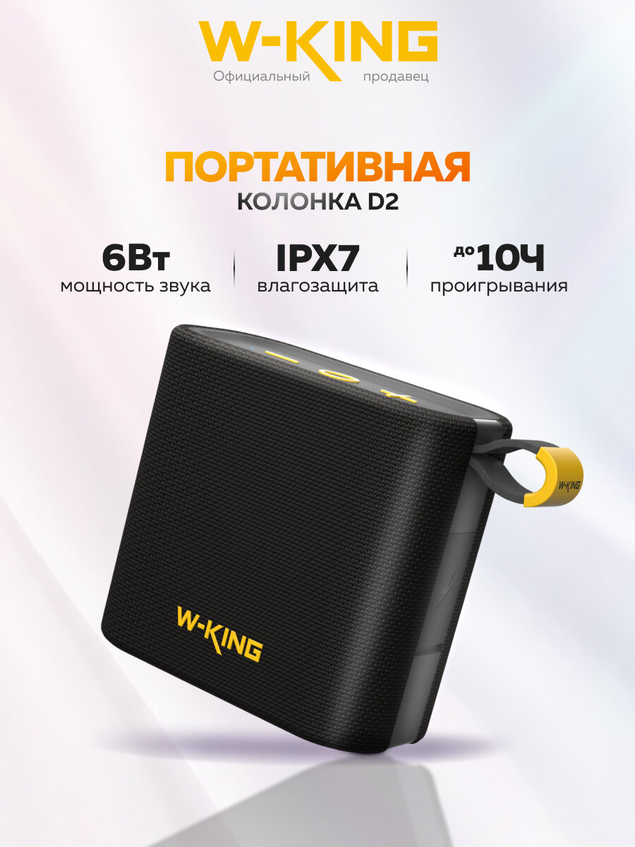 Портативная колонка W-KING "D2", IPX7, FM радио, до 10 ч автономной работы, черная