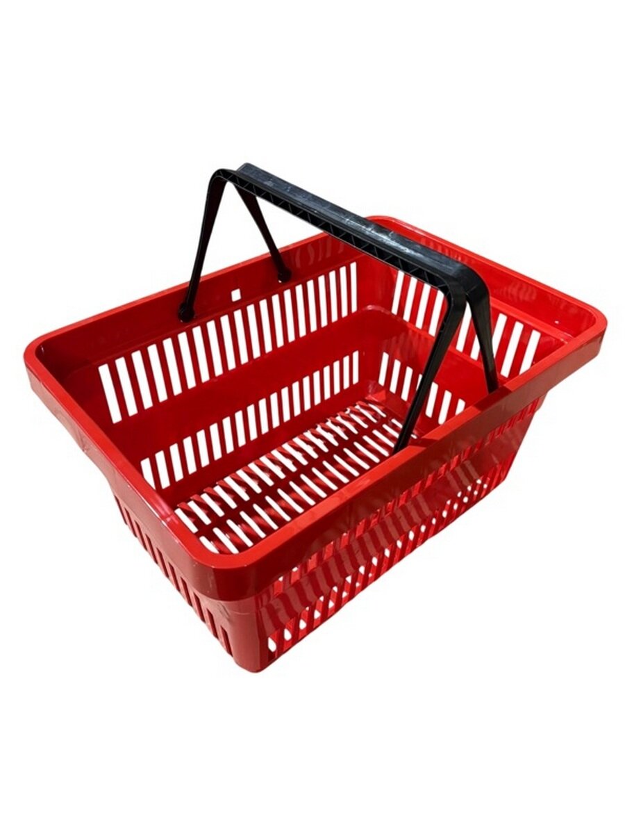 Корзина покупательская пластиковая для самообслуживания с 2-я ручками на 20 л, Красный- 5 шт.