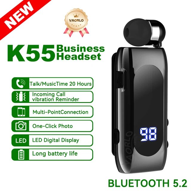 Беспроводные наушники K75 Lavalier Business с Bluetooth, басами 5.4 ГГц, высококачественными звонками, вибрацией и голосовым определением номера звонящего.