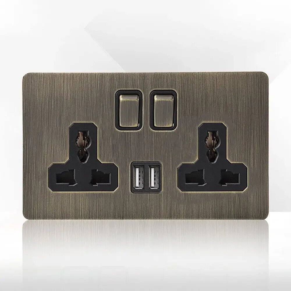 Металлический настенный выключатель и розетка Depo Guye, бронзовый 2Gang Universal 2USB