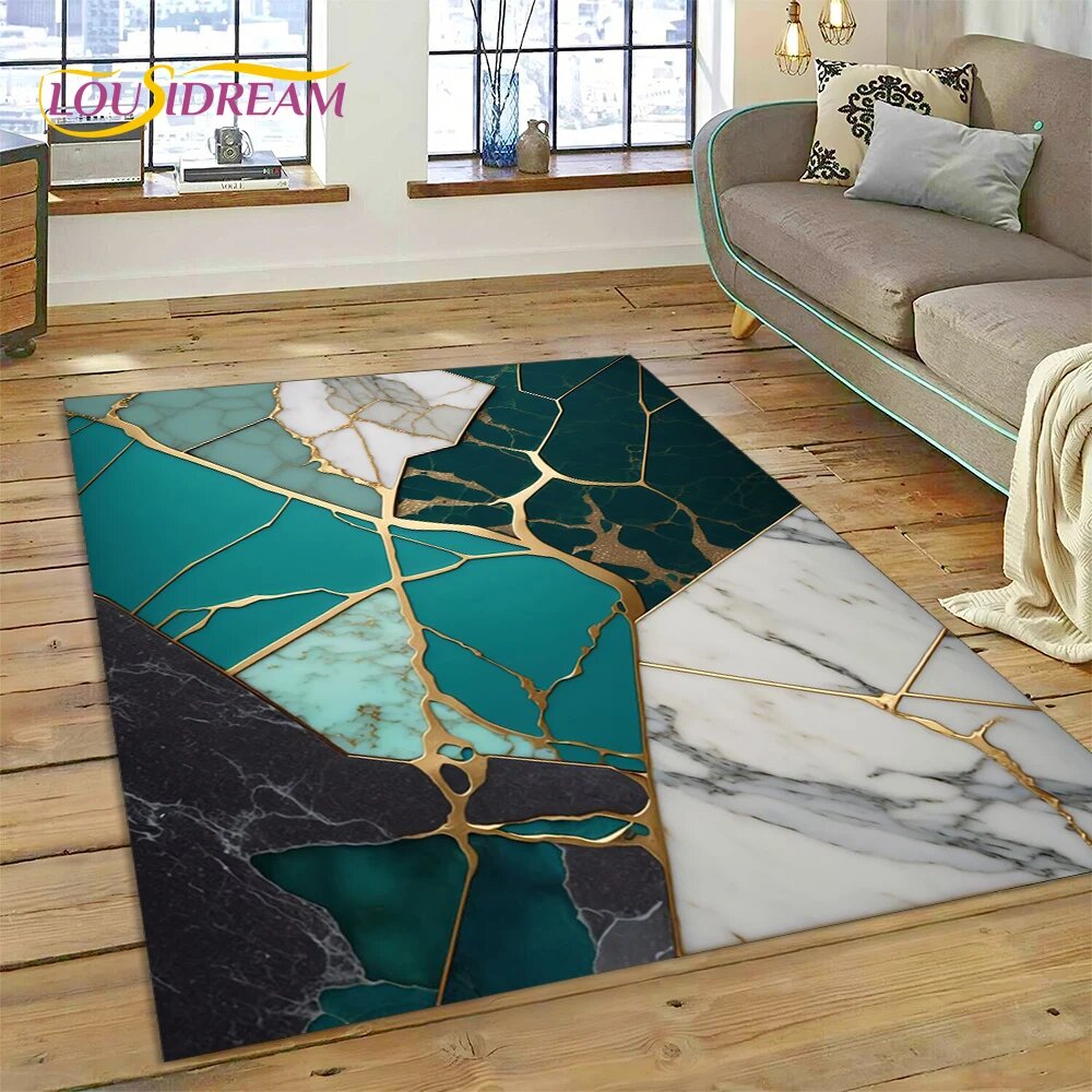 LOUSIDREAM Ковер мраморный голубой, зелёный, золотой 40x60cm