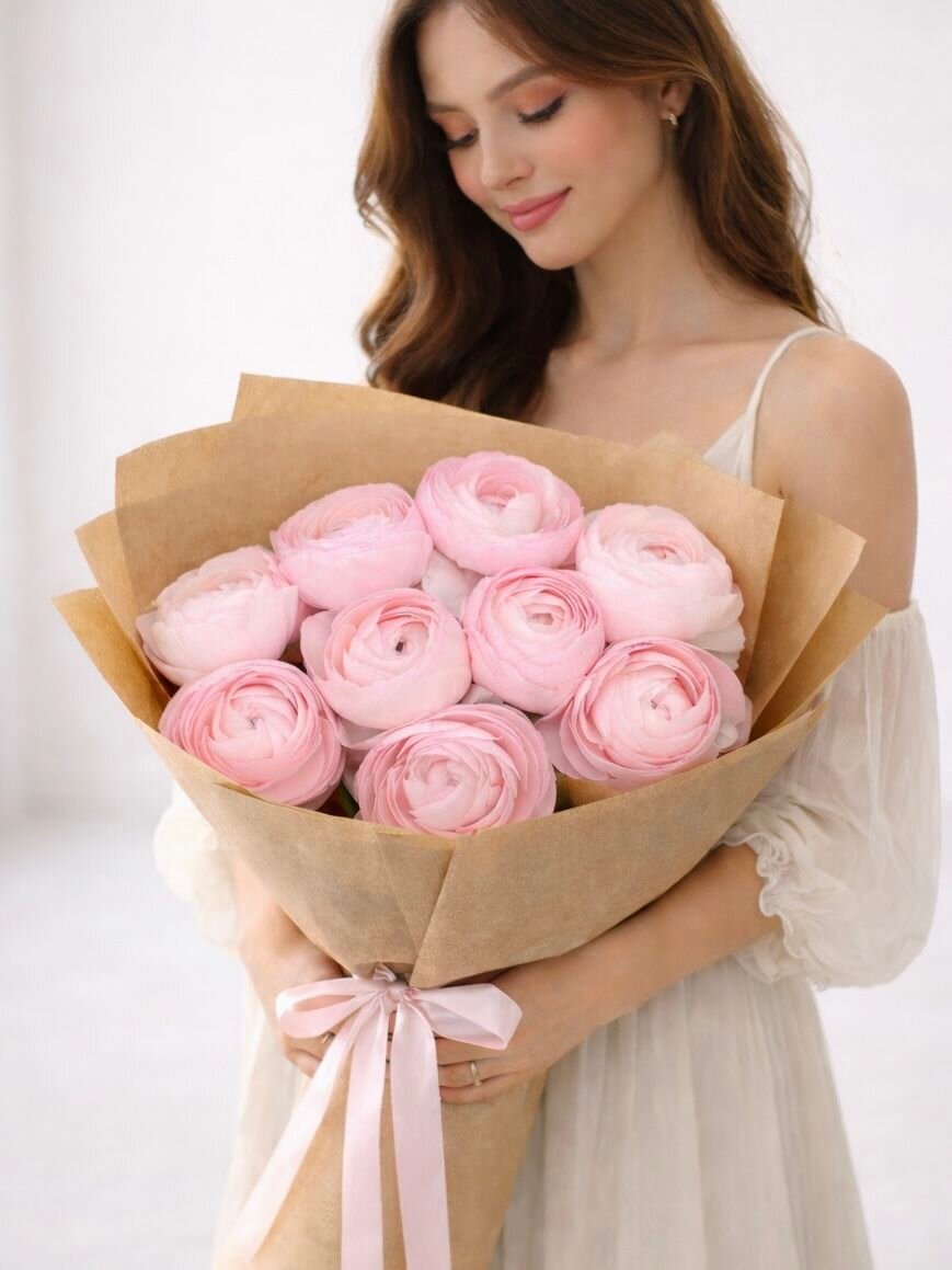 Букет из 9 нежных ранункулюсов