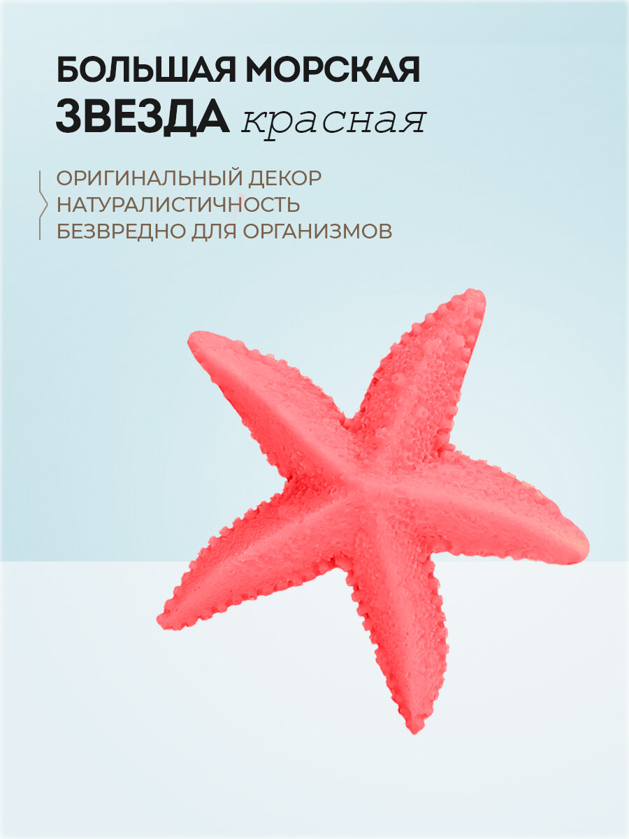 Морская звезда для аквариума, красная большая, диаметр декора 73 мм
