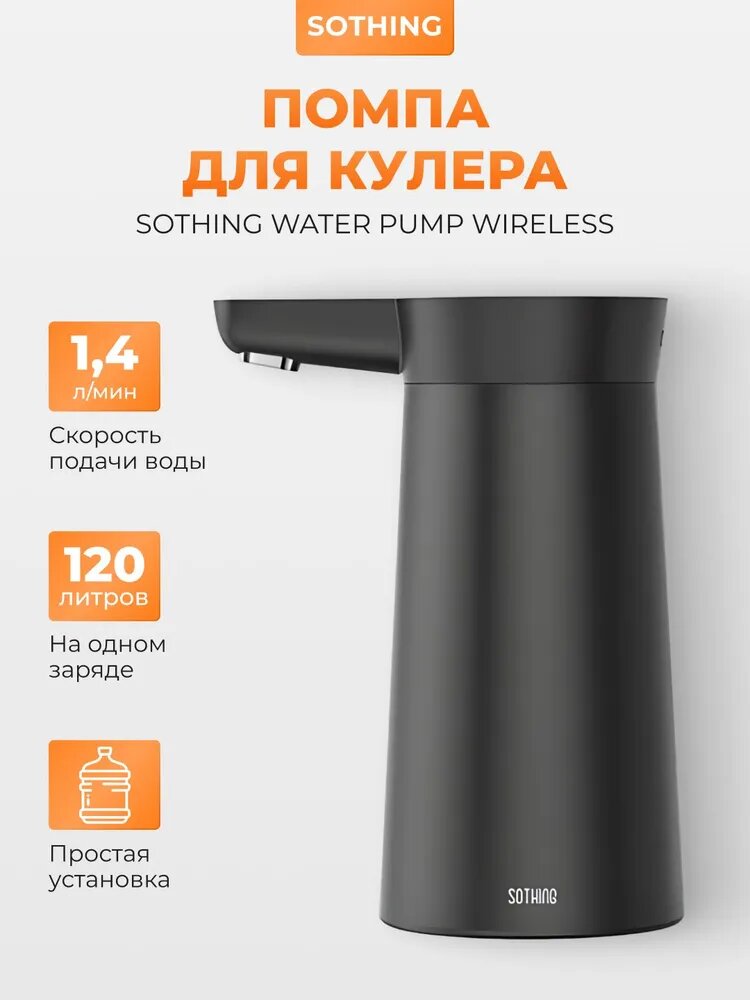 Помпа для воды на бутыль 19л электрическая Xiaomi Sothing Water Pump Wireless черная, диспенсер для воды