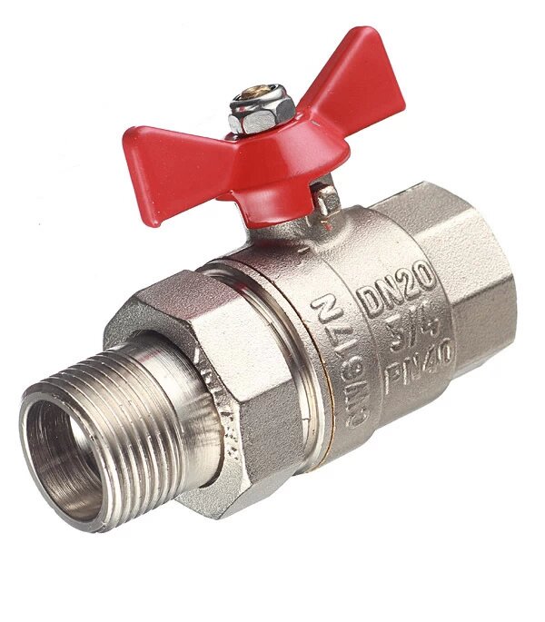 Кран шаровой латунный Valtec Base 3/4 ВР(г) х 3/4 НР(ш) бабочка с полусгоном прямой (VT.227. N.05) Valtec VT.227. N.05