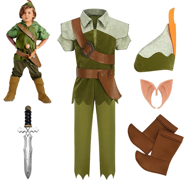 2024, косплей для мальчиков на Хэллоуин, костюм Питера Пэна, Рождество, детский день рождения, очаровательные наряды, детский комплект одежды