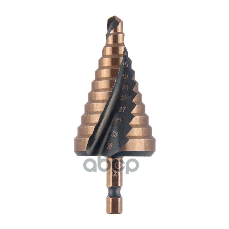 Сверло по металлу ступенчатое 11 ступ. 7-36мм, шаг 3мм, витая кромка, Р6М5, 6х-гран. хвостовик (серия Special), блистер