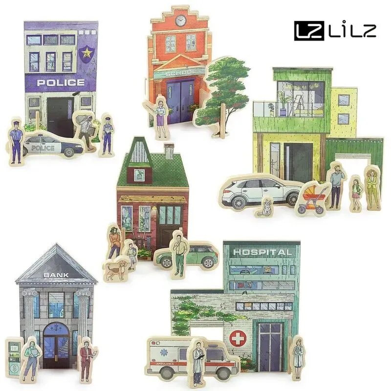 Игровой набор Город деревянные развивающие игрушки для детей для мальчиков и девочек