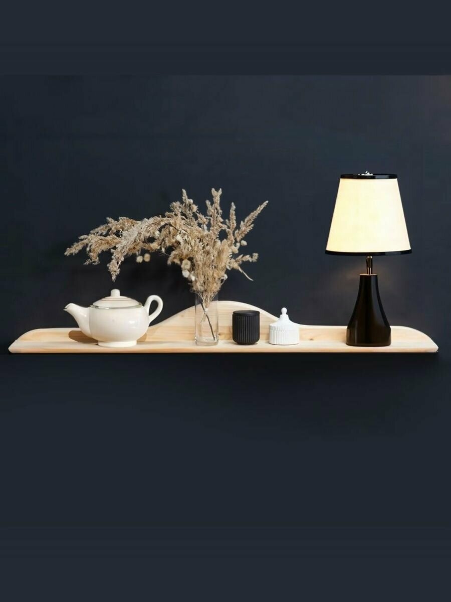 Полка настенная 111х15х12, Бритта, для книг декораций, в гостиную, прихожую, детскую, спальню, массив сосны, в натуральной отделке, Dipriz