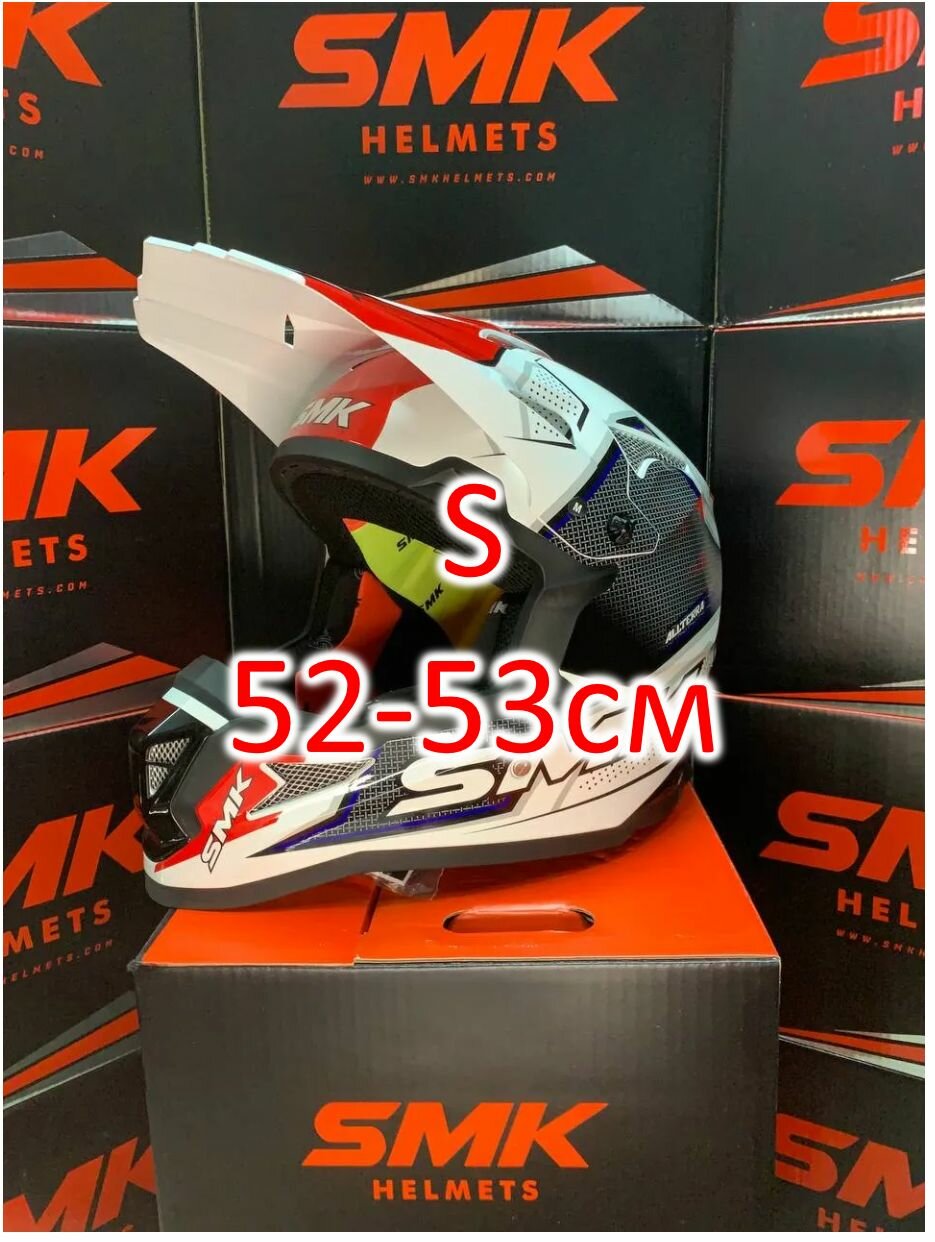 Мотошлем кроссовый SMK ALLTERRA MAVERIX, цвет белый/красный/серый (S, размер 52-53см)